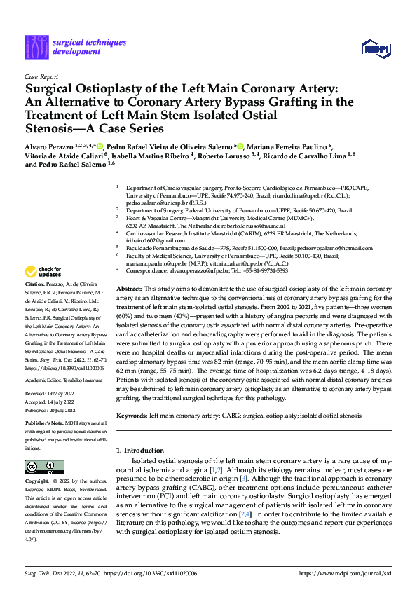 (PDF) Surgical Ostioplasty of the Left Main Coronary Artery: An ...