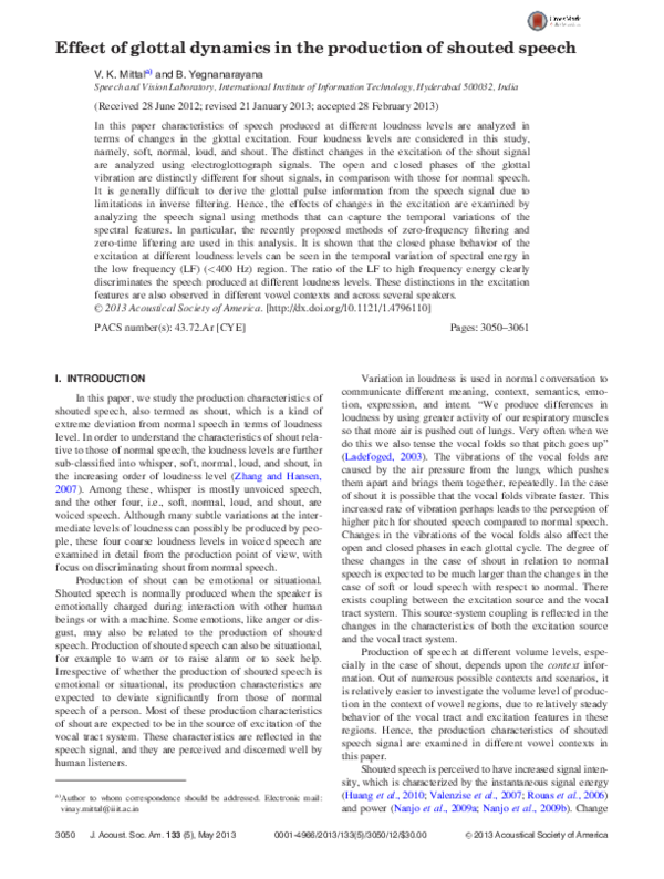 (PDF) Effect of glottal dynamics in the production of shouted speech