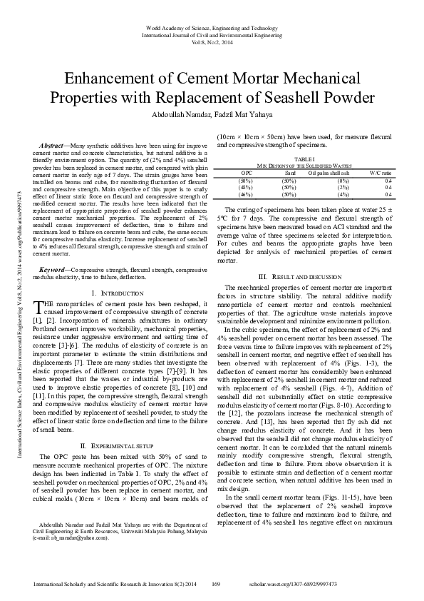 (PDF) Enhancement Of Cement Mortar Mechanical Properties With ...