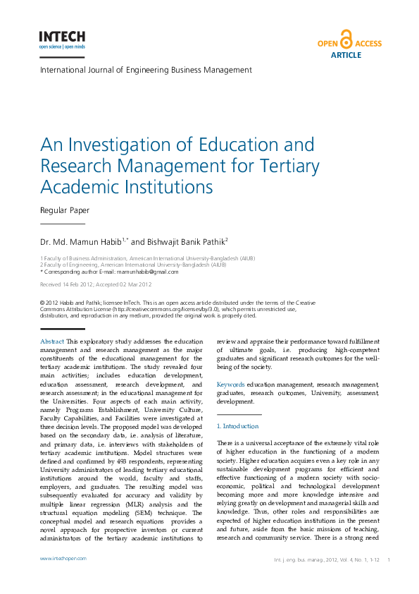 (PDF) An Investigation of Education and Research Management for ...