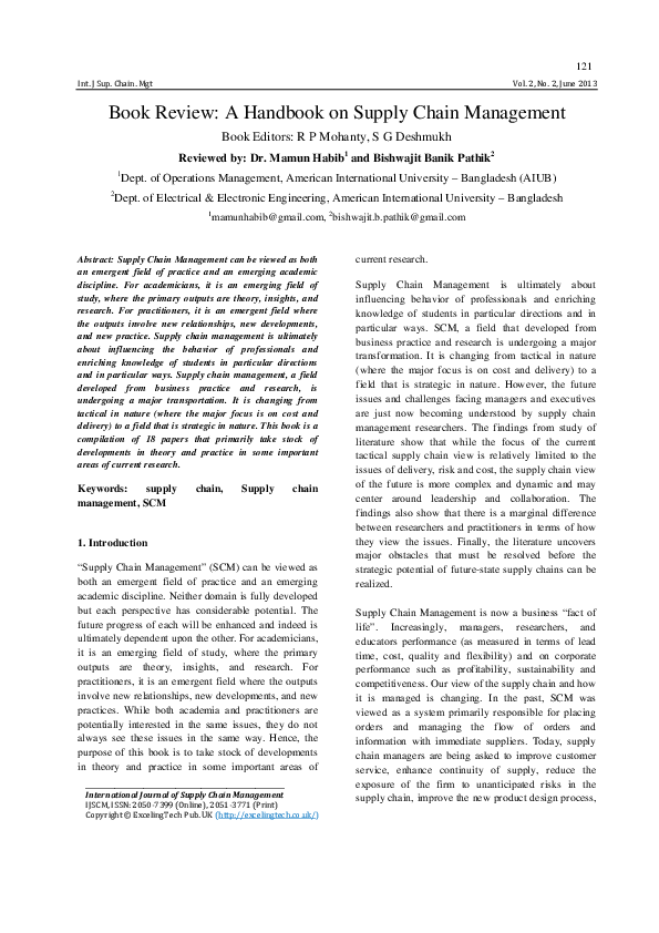 (PDF) Book Review: A Handbook on Supply Chain Management