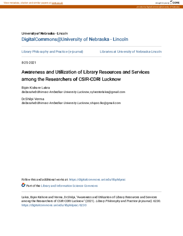 (PDF) Awareness and Utilization of Library Resources and Services among ...