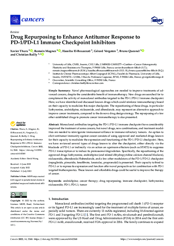 (PDF) Drug Repurposing to Enhance Antitumor Response to PD-1/PD-L1 Immune Checkpoint Inhibitors