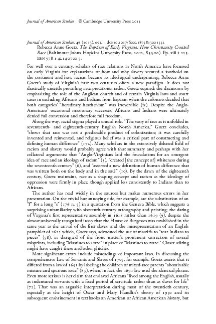 (PDF) REBECCA ANNE GOETZ. The Baptism of Early Virginia: How ...