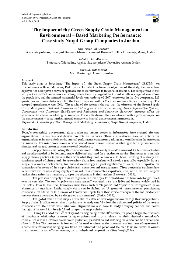 (PDF) The Impact of the Green Supply Chain Management on Environmental – Based Marketing ...