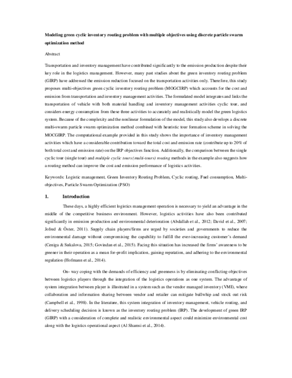 Pdf Optimization Of The Multi Objective Green Cyclical Inventory Routing Problem Using