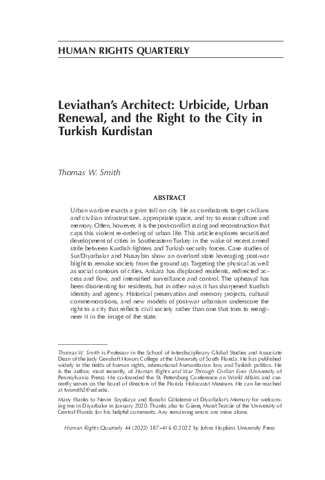 (PDF) Leviathan's Architect: Urbicide, Urban Renewal, and the Right to ...