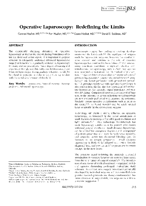 (PDF) Operative laparoscopy: redefining the limits
