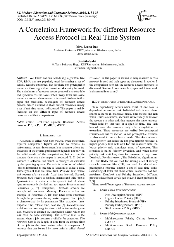 Pdf A Correlation Framework For Different Resource Access Protocol In Real Time System