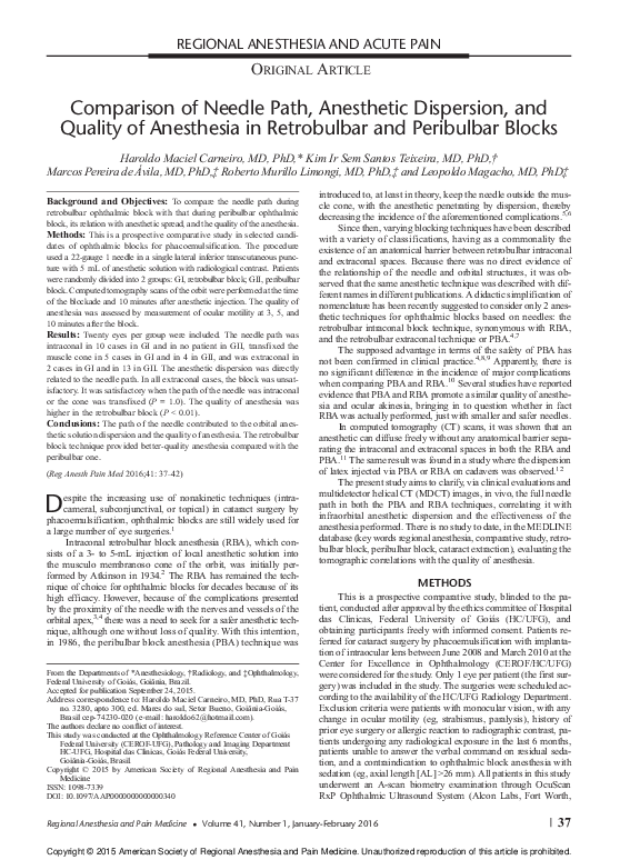 (PDF) Comparison of Needle Path, Anesthetic Dispersion, and Quality of ...