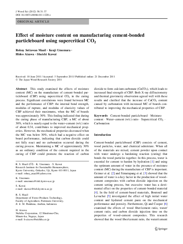 (PDF) Effect of moisture content on manufacturing cement-bonded particleboard using ...