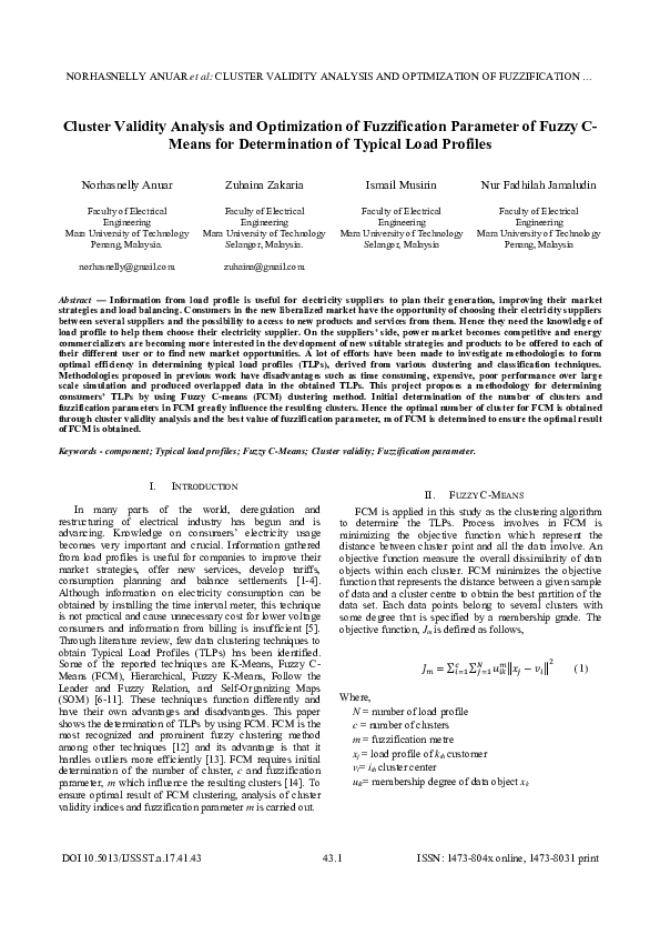 Pdf Cluster Validity Analysis And Optimization Of Fuzzification Parameter Of Fuzzy Cmeans For