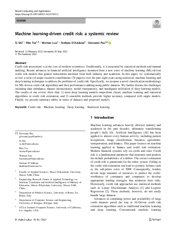 (PDF) Machine learning-driven credit risk: a systemic review
