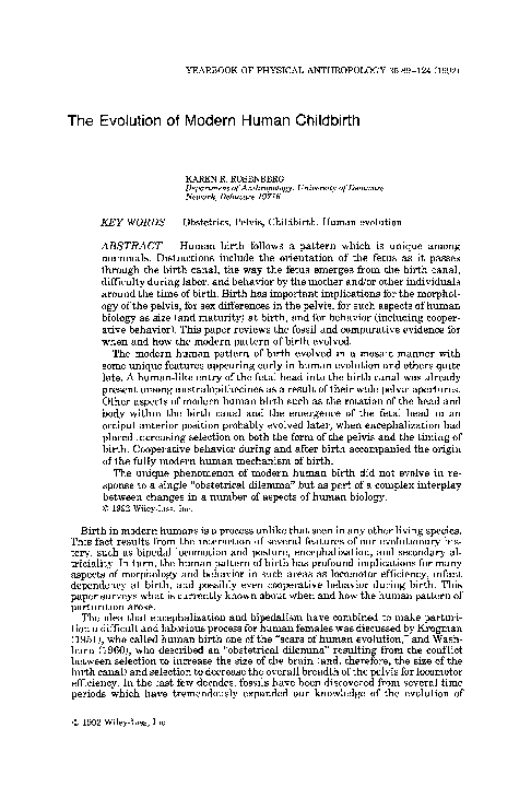 (PDF) The evolution of modern human childbirth
