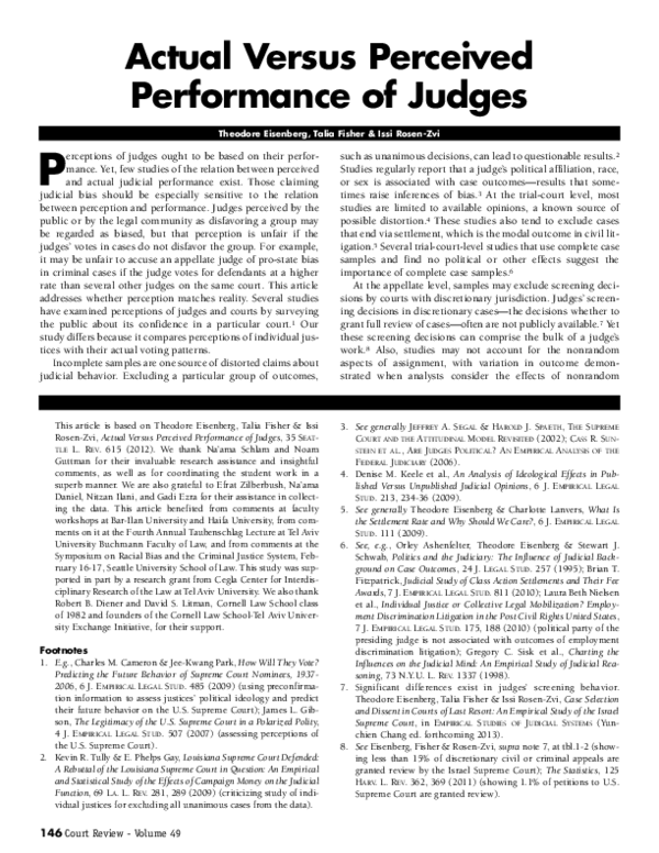 (PDF) Actual Versus Perceived Performance of Judges