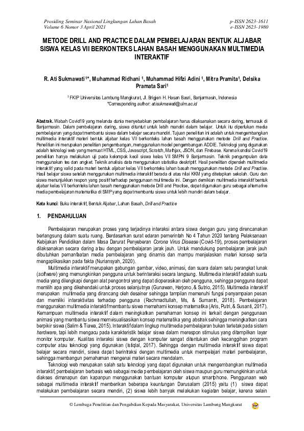 (PDF) Metode Drill and Practice Dalam Pembelajaran Bentuk Aljabar Siswa ...