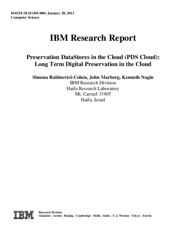 (PDF) PDS Cloud: Long Term Digital Preservation in the Cloud