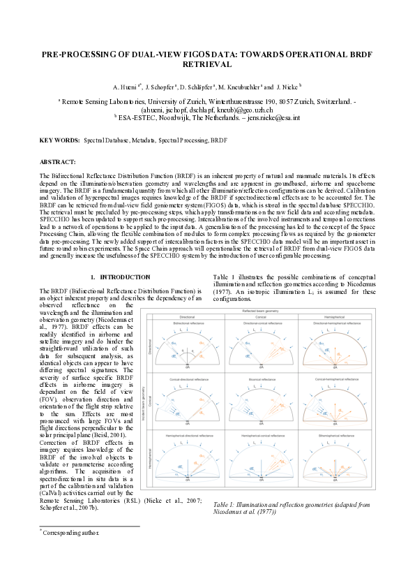 (PDF) Pre-processing of dual-view FIGOS Data: towards operational BRDF retrieval | D. Schläpfer ...