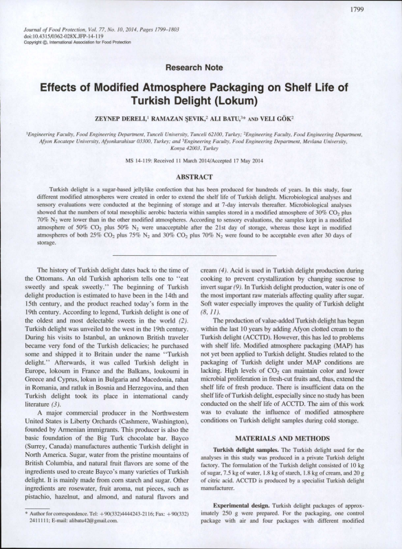 (PDF) Optimizing Modified Atmosphere for Turkish Delight