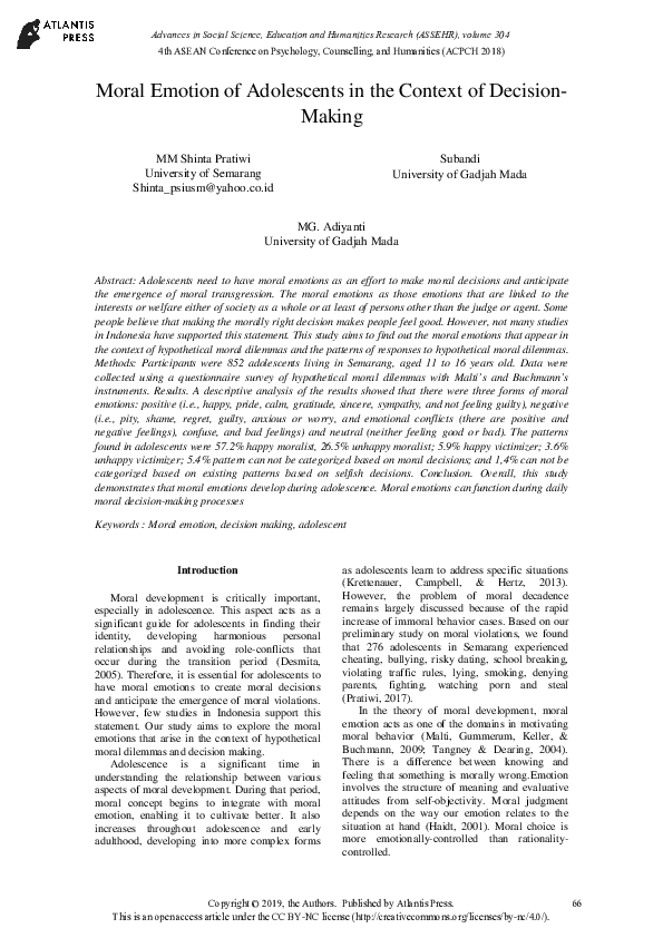 (PDF) Moral Emotion of Adolescents in the Context of Decision-Making