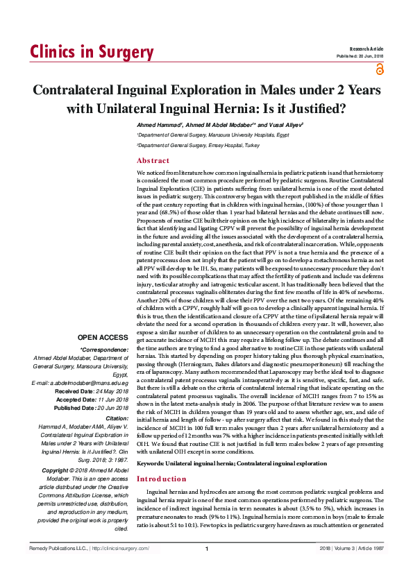 (PDF) Contralateral inguinal exploration in males under 2 years with ...
