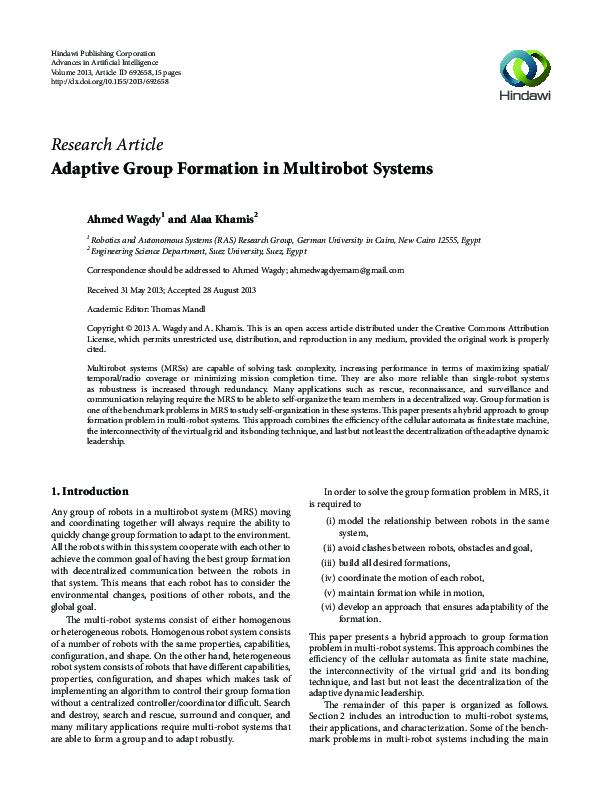 (PDF) Adaptive Group Formation in Multirobot Systems