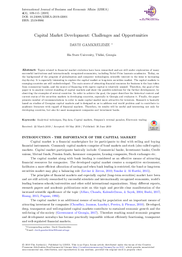 (PDF) Capital Market Development: Challenges and Opportunities