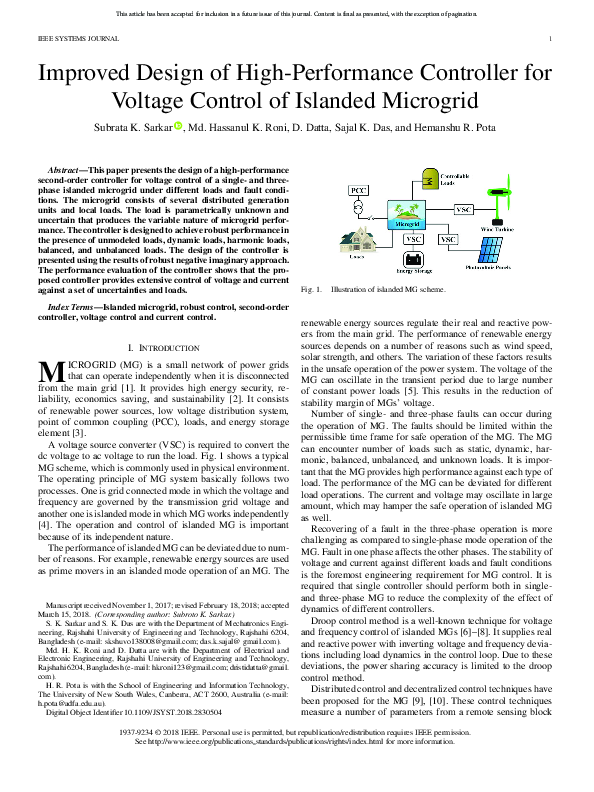 (PDF) Improved Design of High-Performance Controller for Voltage Control of Islanded Microgrid