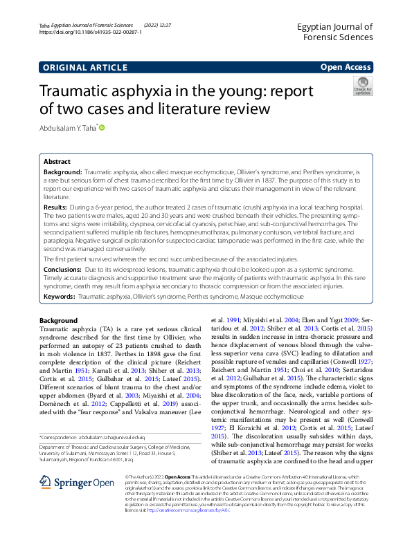(PDF) Traumatic asphyxia in the young: report of two cases and ...