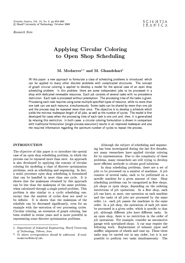 Pdf Applying Circular Coloring To Open Shop Scheduling