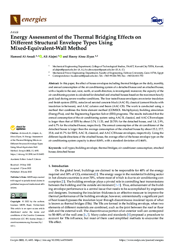 Pdf Energy Assessment Of The Thermal Bridging Effects On Different
