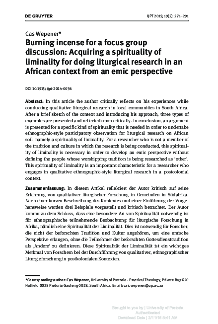 (PDF) Burning incense for a focus group discussion: Acquiring a ...