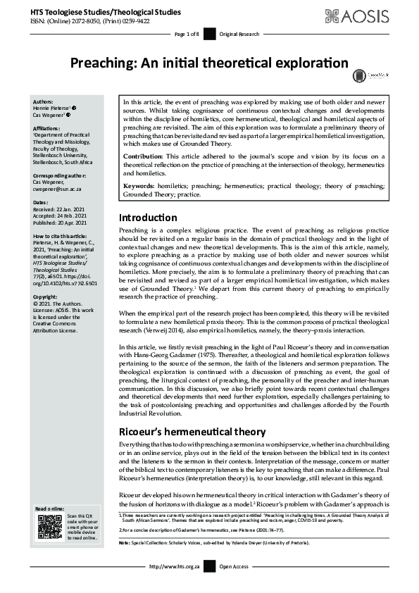 (PDF) Preaching: An initial theoretical exploration