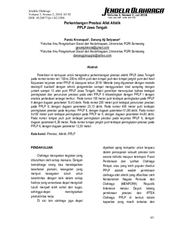 (PDF) Perkembangan Prestasi Atlet Atletik PPLP Jawa Tengah | Oftiana Wardani - Academia.edu