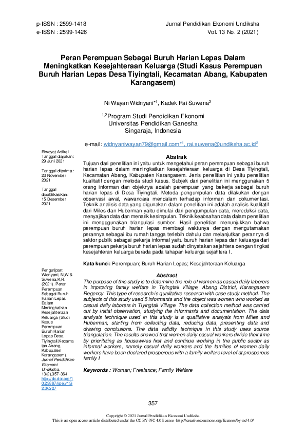 (PDF) Peran Perempuan Sebagai Buruh Harian Lepas dalam Meningkatkan Kesejahteraan Keluarga ...