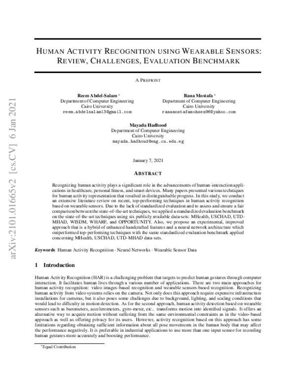 (PDF) Human Activity Recognition Using Wearable Sensors: Review, Challenges, Evaluation Benchmark