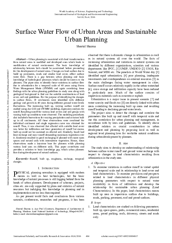 (PDF) Surface Water Flow Of Urban Areas And Sustainable Urban Planning
