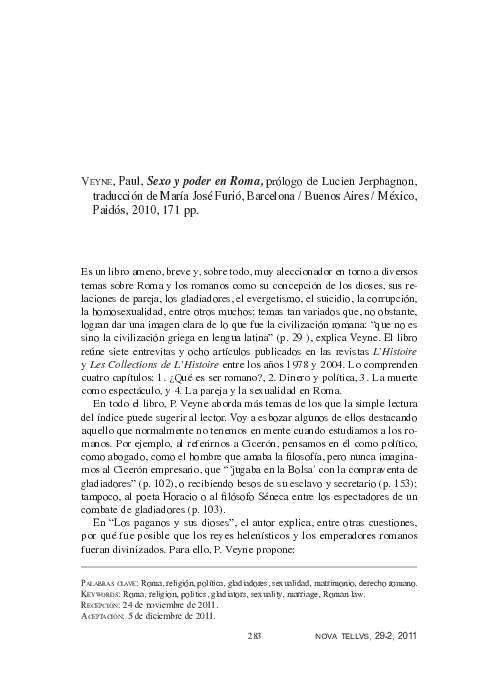 (PDF) Veyne, Paul, Sexo y poder en Roma, prólogo de Lucien Jerphagnon ...