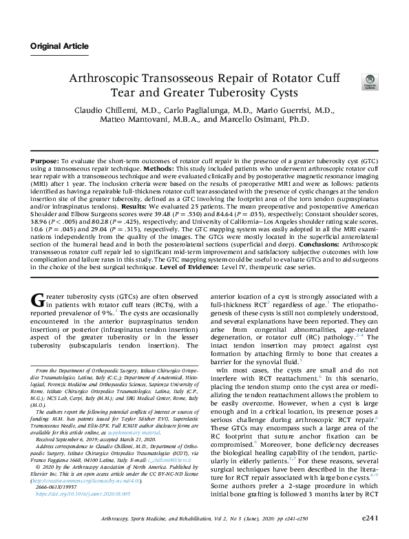 (PDF) Arthroscopic Transosseous Repair of Rotator Cuff Tear and Greater ...
