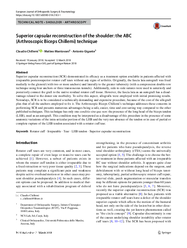 (PDF) Superior capsular reconstruction of the shoulder: the ABC ...