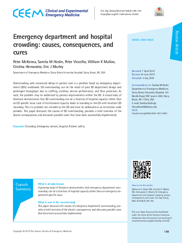 (PDF) Emergency department and hospital crowding: causes, consequences ...