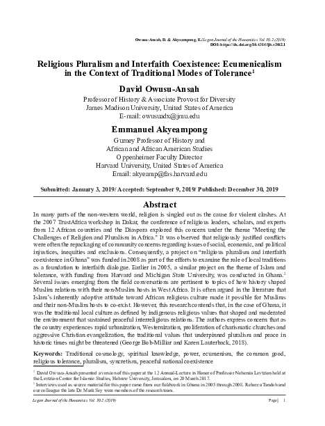 (PDF) Religious Pluralism and Interfaith Coexistence: Ecumenicalism in ...