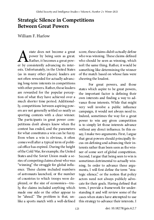 (PDF) Strategic Silence in Competitions Between Great Powers