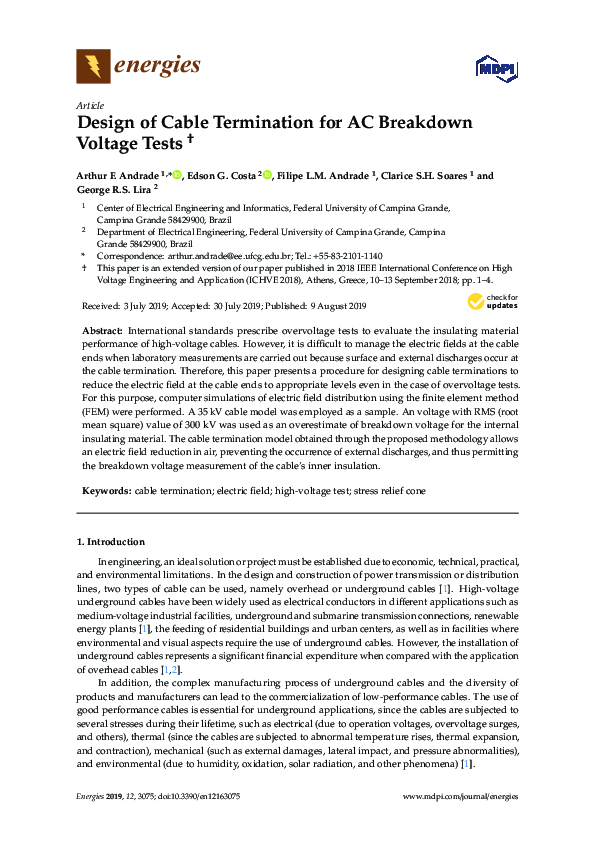 (PDF) Design of Cable Termination for AC Breakdown Voltage Tests