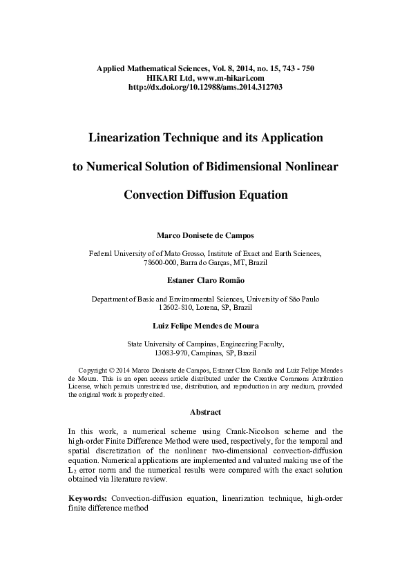 (PDF) Linearization technique and its application to numerical solution of bidimensional ...