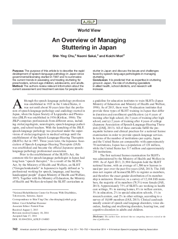 (PDF) An Overview of Managing Stuttering in Japan