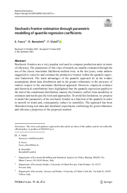 Pdf Stochastic Frontier Estimation Through Parametric Modelling Of
