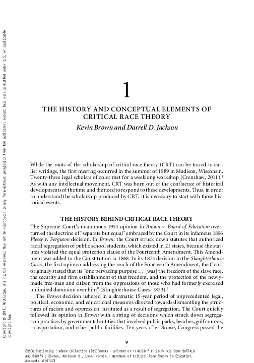 (PDF) 1 the History and Conceptual Elements of Critical Race Theory