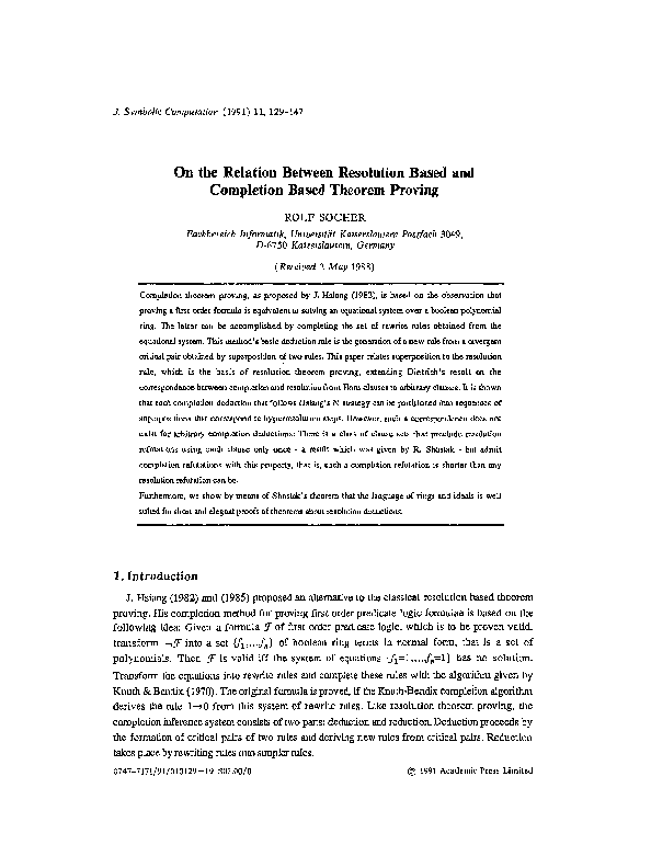Pdf On The Relation Between Resolution Based And Completion Based