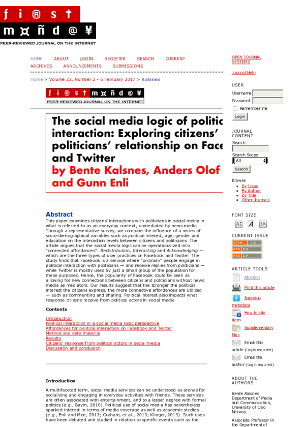 (PDF) The social media logic of political interaction: Exploring ...